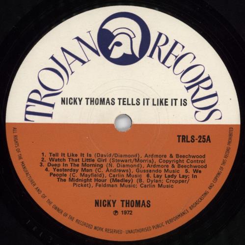Nicky Thomas Tell It Like It Is UK vinyl LP album (LP record) (778254)