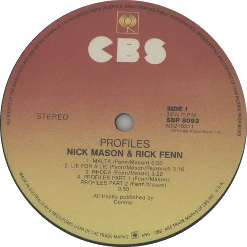 Nick Mason Profiles Australian vinyl LP album (LP record) (658635)