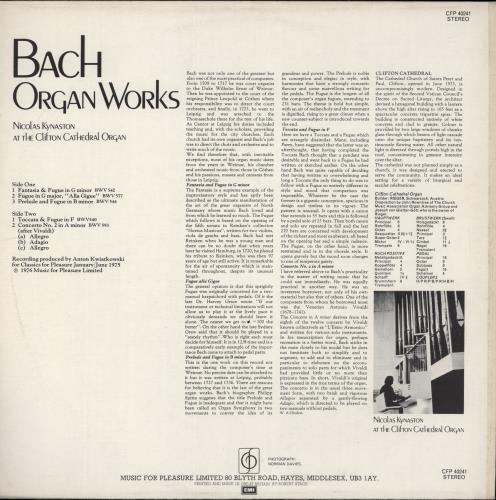 Nicolas Kynaston Bach Organ Works UK vinyl LP album (LP record) (863764)