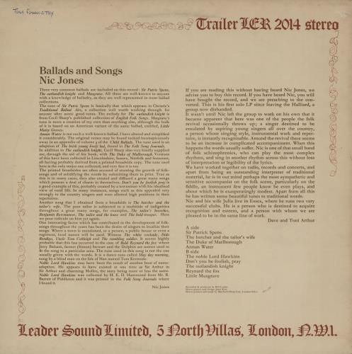 Nic Jones Ballads And Songs - Beige Label UK vinyl LP album (LP record ...