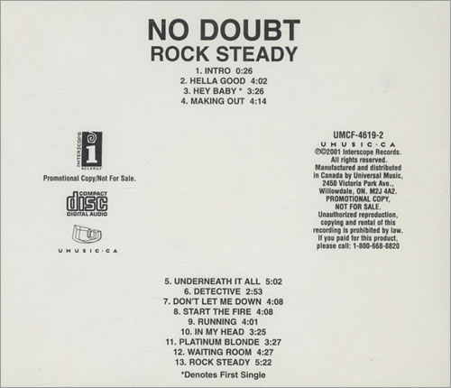 No Doubt Rock Steady Canadian Promo CD album (CDLP) (432756)