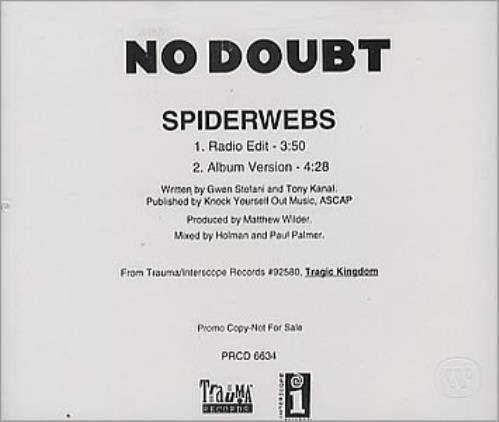 No Doubt Spiderwebs US Promo CD single (CD5 / 5") (78963)