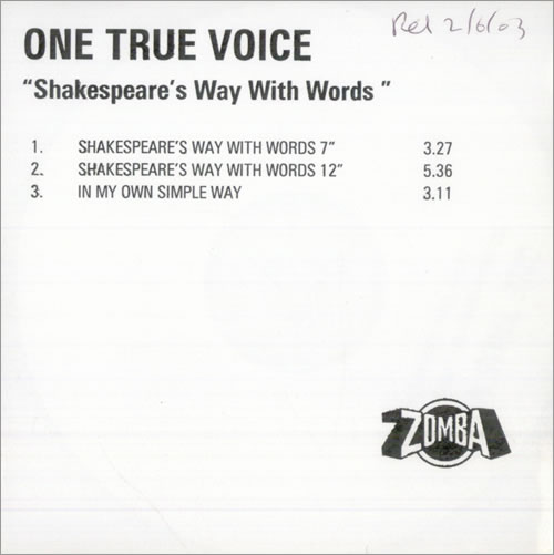 One True Voice Shakespeare's Way With Words UK Promo CD-R acetate (514762)