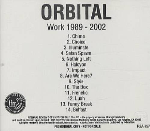 Orbital Work 1989-2002 US Promo CD album (CDLP) (224330)