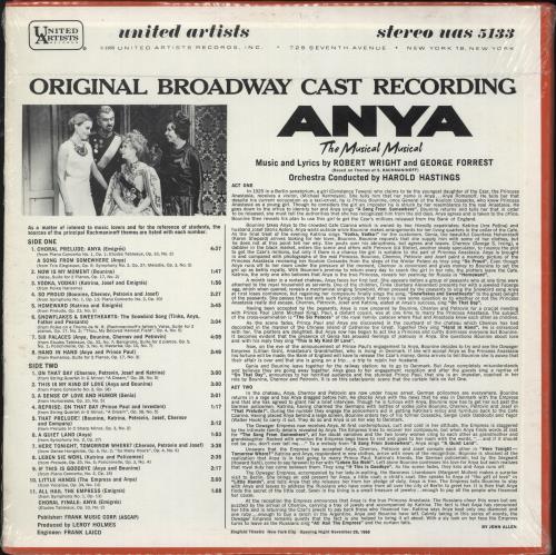 Original Cast Recording Anya US vinyl LP album (LP record) (712141)