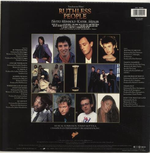 Original Soundtrack Ruthless People UK vinyl LP album (LP record) (287206)