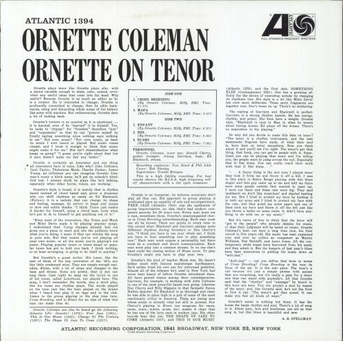Ornette Coleman Ornette On Tenor US vinyl LP album (LP record) (807569)