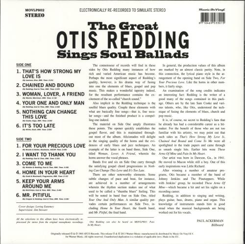 Otis Redding The Great Otis Redding Sings Soul Ballads - 180gram Vinyl UK vinyl LP album (LP ...