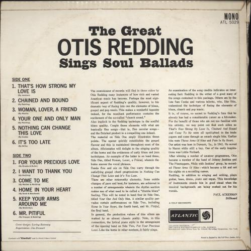 Otis Redding The Great Otis Redding Sings Soul Ballads UK vinyl LP album (LP record) (779277)