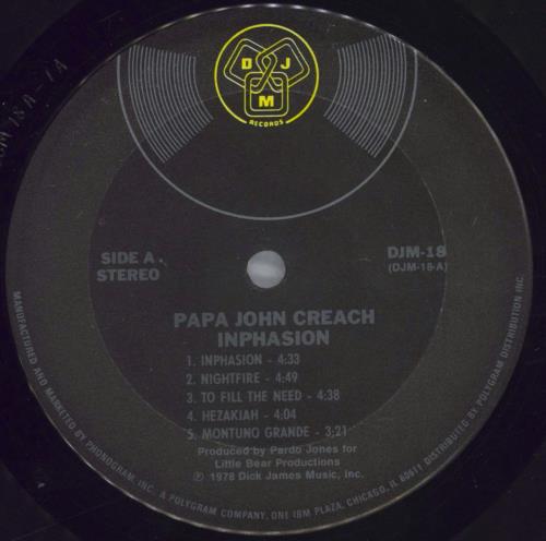 Papa John Creach Inphasion US vinyl LP album (LP record) (824741)