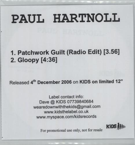 Paul Hartnoll Patchwork Guilt UK Promo CD-R acetate (664327)