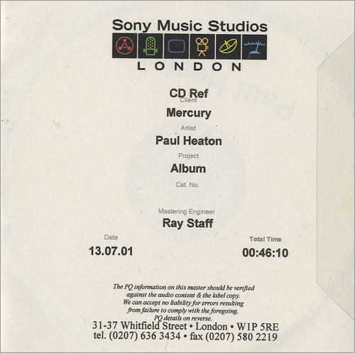 Paul Heaton Fat Chance UK Promo CD-R acetate (491581)