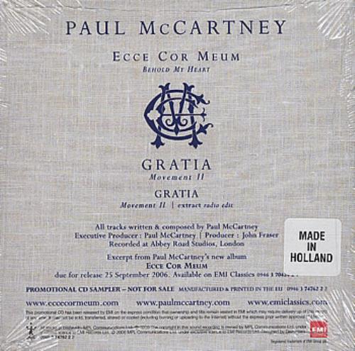 Paul McCartney and Wings Ecce Cor Meum (Behold My Heart) UK Promo CD ...