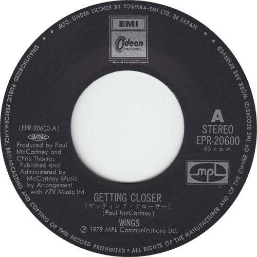 Paul McCartney and Wings Getting Closer Japanese 7" vinyl single (7 ...