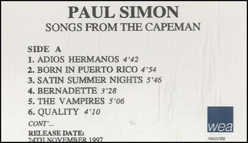 Paul Simon Songs From The Capeman UK Promo cassette album (117025)