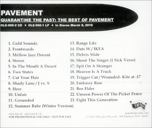 Pavement Quarantine The Past: The Best Of US Promo CD album (CDLP) (504716)