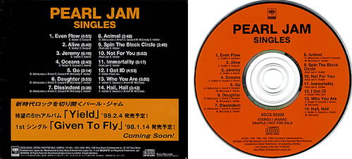 Pearl Jam Singles Japanese Promo CD album (CDLP) (118578)