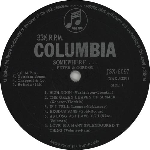 Peter & Gordon Somewhere... South African vinyl LP album (LP record) (659033)