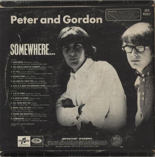 Peter & Gordon Somewhere... South African vinyl LP album (LP record) (659033)