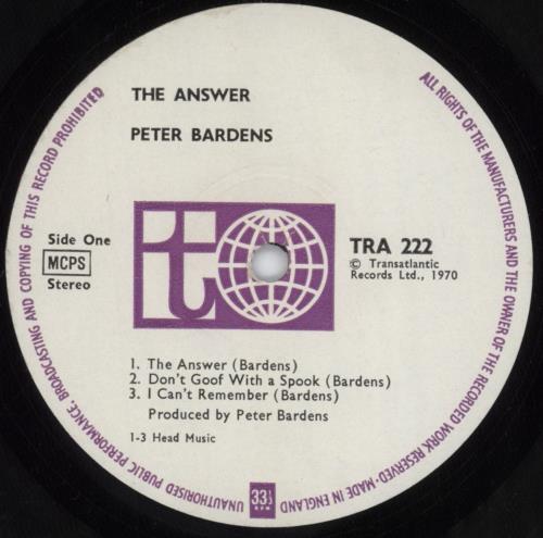 Peter Bardens The Answer UK vinyl LP album (LP record) (211857)