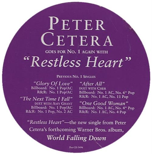 Peter Cetera Restless Heart US Promo CD single (CD5 / 5") (437205)