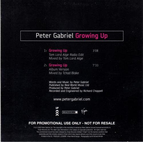Peter Gabriel Growing Up UK Promo CD single (CD5 / 5") (254279)