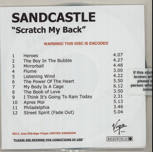 Peter Gabriel Scratch My Back UK Promo CD-R acetate (583572)