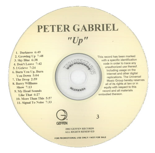 Peter Gabriel Up + Withdrawn Track US Promo CD-R acetate (530505)