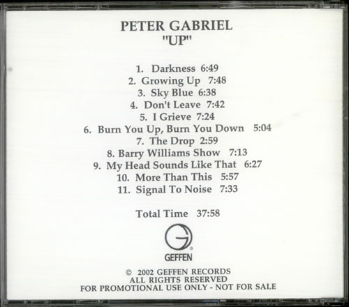 Peter Gabriel Up + Withdrawn Track US Promo CD-R acetate (530505)
