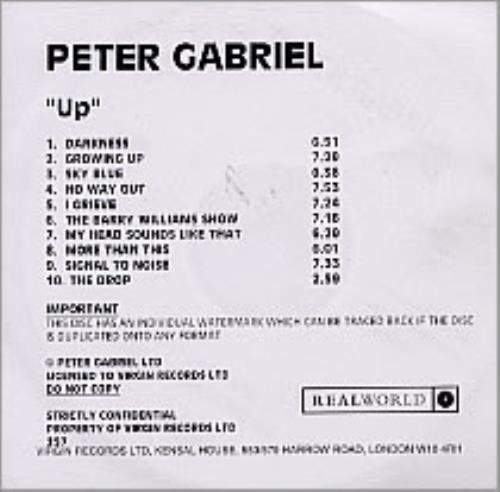 Peter Gabriel Up UK Promo CD-R acetate (223409)