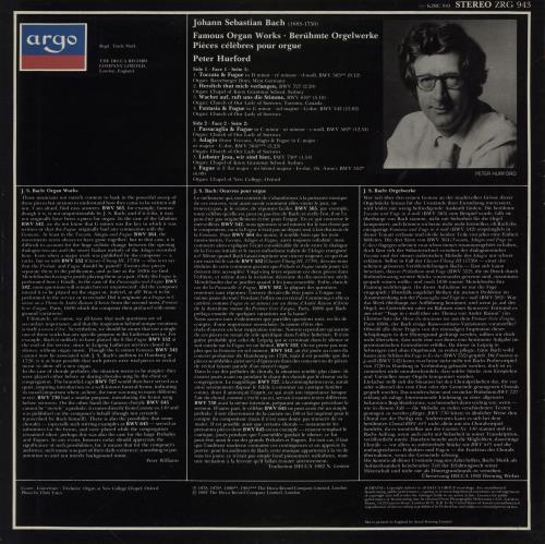 Peter Hurford J. S. Bach: Famous Organ Works UK vinyl LP album (LP ...