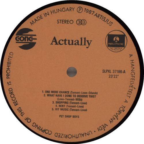 Pet Shop Boys Actually Hungarian vinyl LP album (LP record) (125537)