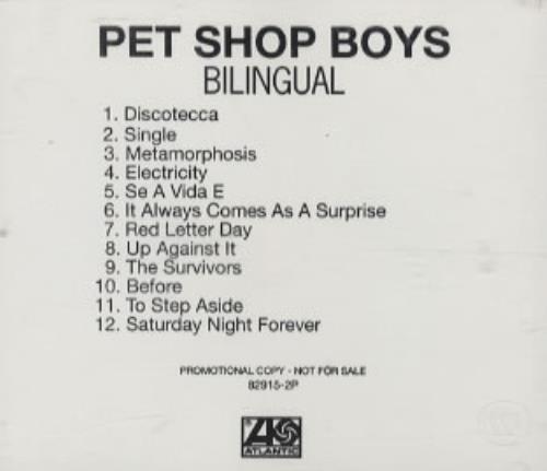 Pet Shop Boys Bilingual US Promo CD album (CDLP) (72738)
