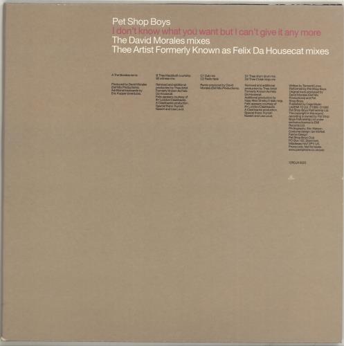 Pet Shop Boys I Don't Know What You Want But I Can't Give It Any More UK Promo 12" vinyl single ...
