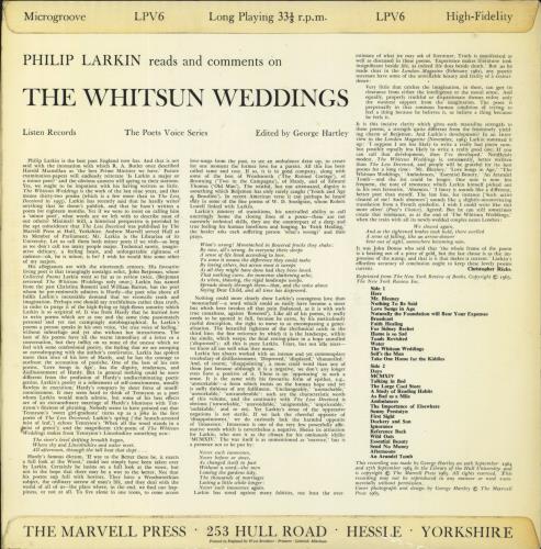 Philip Larkin The Whitsun Weddings UK vinyl LP album (LP record) (799654)