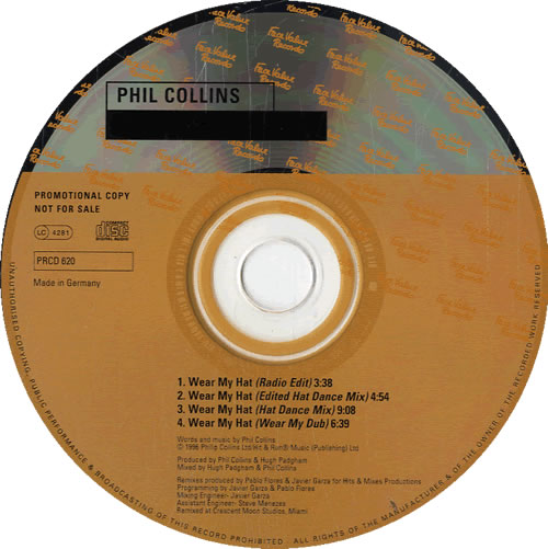 Phil Collins Wear My Hat UK Promo CD single (CD5 / 5") (92864)