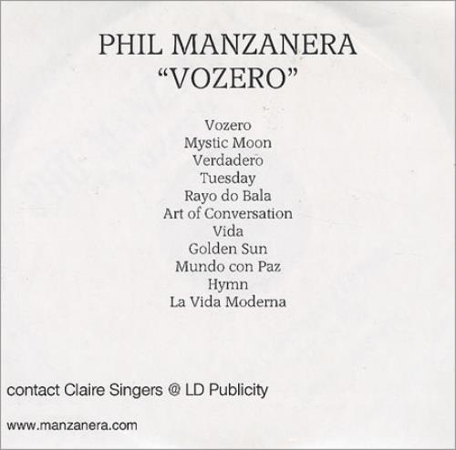 Phil Manzanera Vozero UK Promo CD-R acetate (174597)