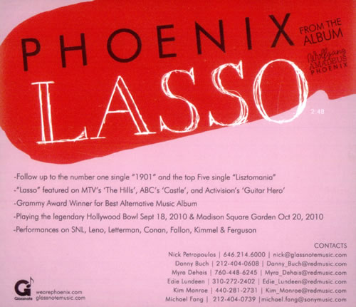 Phoenix (Fr) Lasso US Promo CD-R acetate (519809)