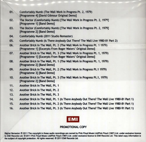 Pink Floyd The Wall Immersion: Evening / Night Time Sampler UK Promo CD ...