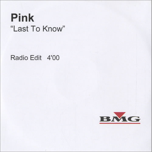 Pink Last To Know UK Promo CD-R acetate (281639)