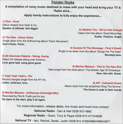 Polydor Records Polydor Rocks UK Promo CD-R acetate (436832)