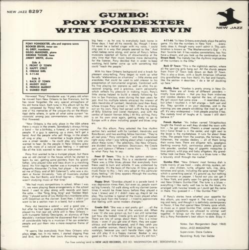 Pony Poindexter Gumbo! US vinyl LP album (LP record) (846949)