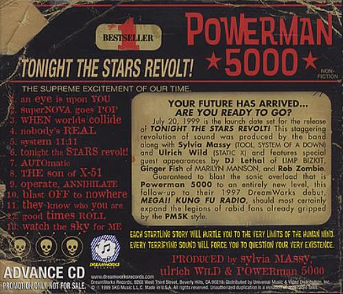 Powerman 5000 Tonight The Stars Revolt! US Promo CD album (CDLP) (373918)