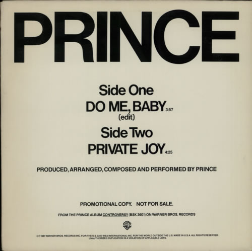 Prince Do Me, Baby US Promo 12" vinyl single (12 inch record / Maxi ...