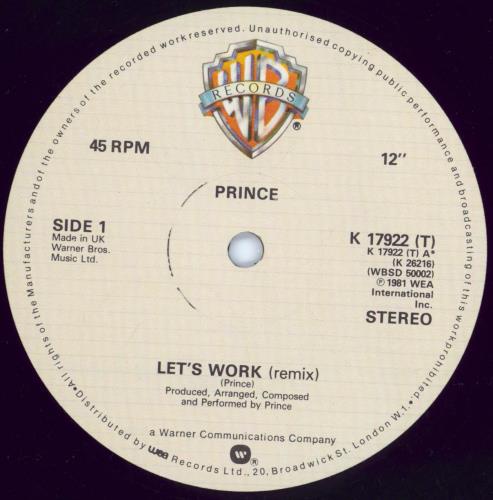 Prince Let's Work - EX UK 12" vinyl single (12 inch record / Maxi ...