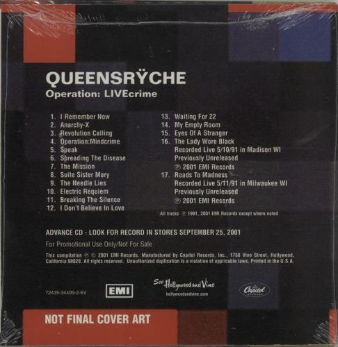 Queensryche Operation: Live Crime - Sealed US Promo CD album (CDLP ...