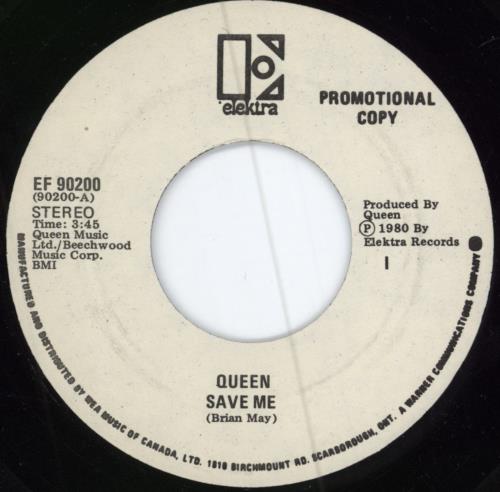 Queen Save Me Canadian Promo 7" vinyl single (7 inch record / 45) (69749)