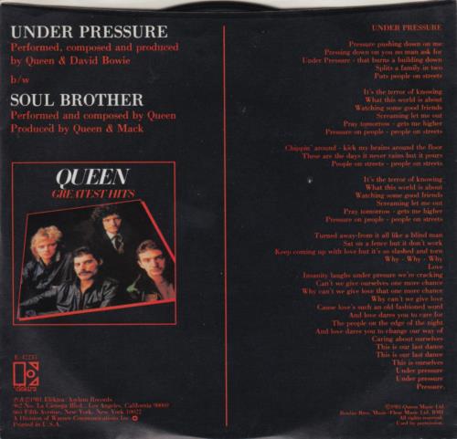 Queen Under Pressure US 7" vinyl single (7 inch record) (58199)