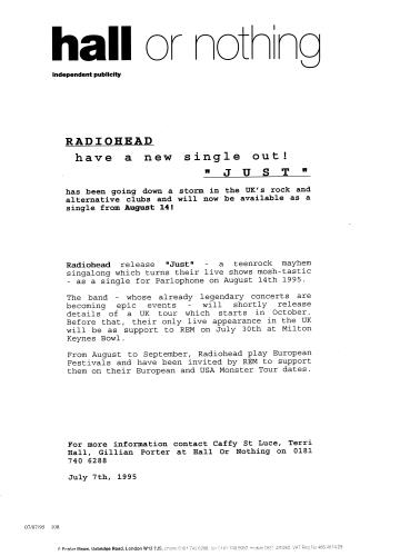 Radiohead Just UK Promo 12" vinyl single (12 inch record / Maxi-single ...