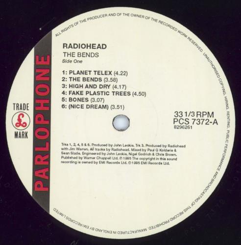 Radiohead The Bends - 1st (B) UK vinyl LP album (LP record) (799717)